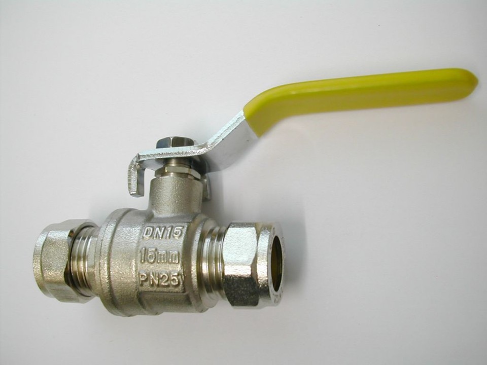 15mm Compression Lever Ball Valve - Gas Isolation Valve With Yellow ...