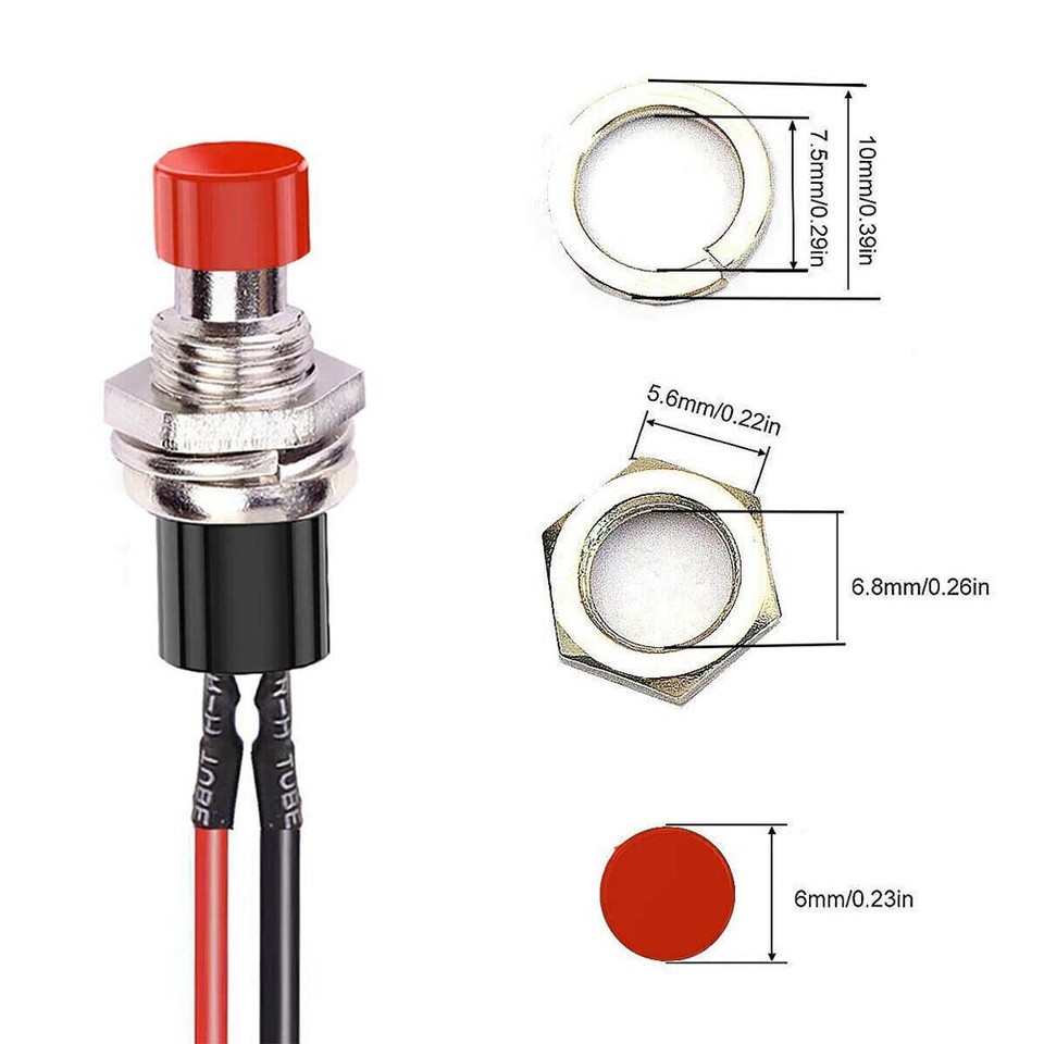 6Pcs Mini Push Button Pre-Wired Momentary N/O OFF-ON Switch Plug 12V ...