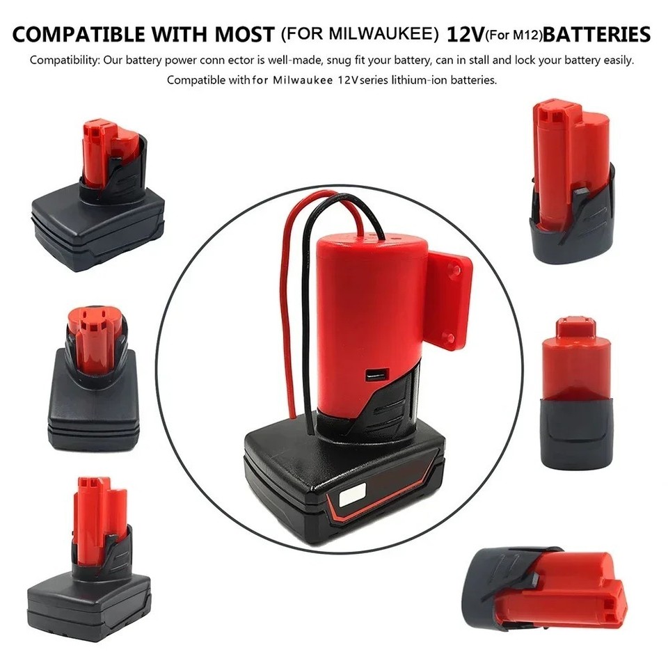 For Milwaukee 10.8V 12V M12 Li-ion Battery Power Connector Adapter Dock ...