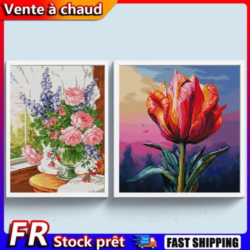 Full Embroidery Eco-cotton Thread 14CT Printed Flowers Cross Stitch Kit ...