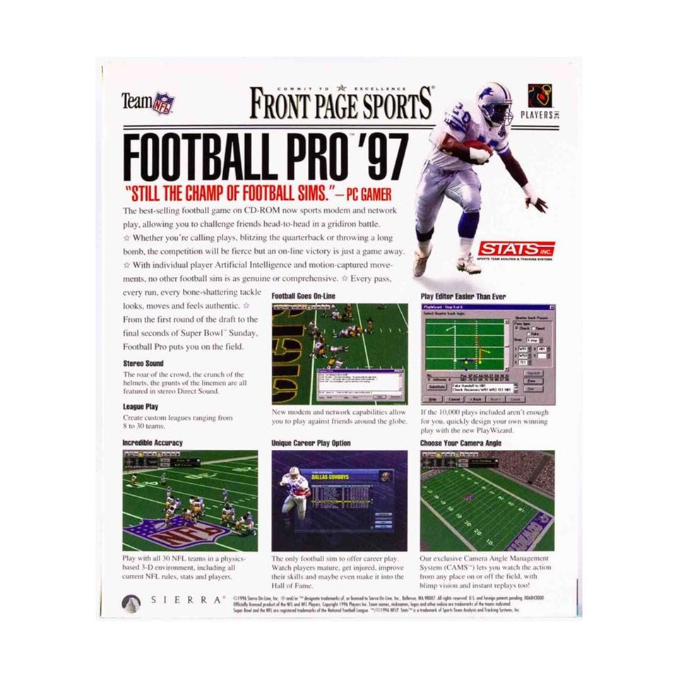 Sierra Computer Game Front Page Sports Football Pro '97 VG+/NM | eBay
