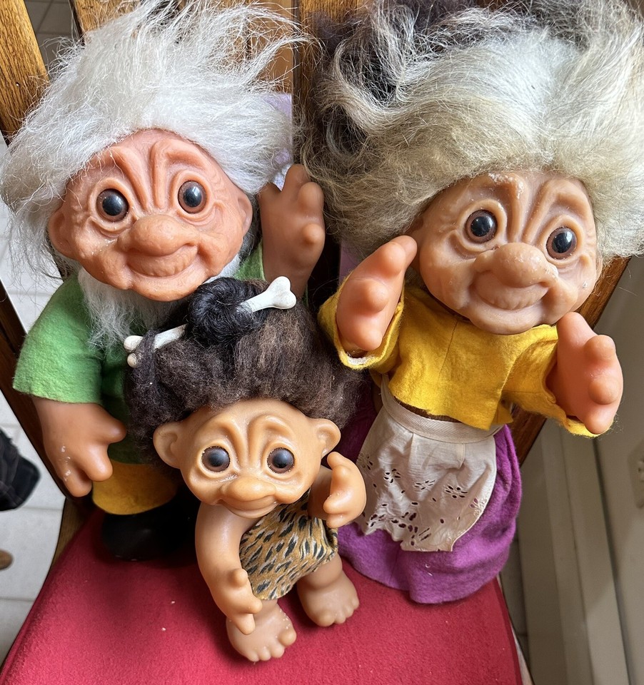 VINTAGE Thomas Dam TROLLS LOT Of 3 Dolls RARE Norfin Grandparents ...