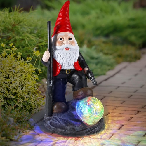 Large Garden Gnome Statue with Guns, Solar Military Army Soldier ...
