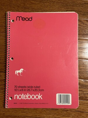 Mead Pink/Coral Red Unicorn Vintage 1985 Spiral Notebook | eBay