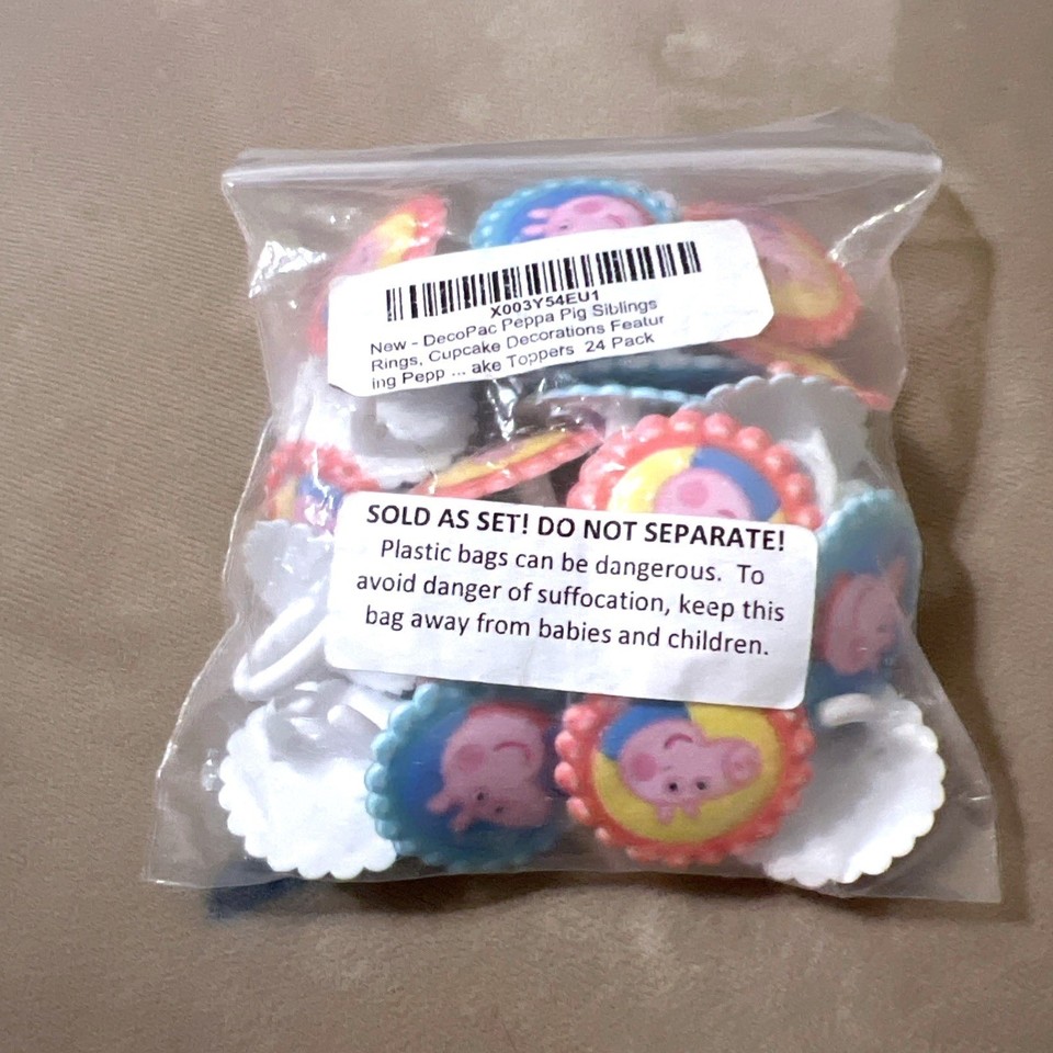 Decopac Peppa Pig & George 24 Count Party Favor Rings Cupcake Toppers ...