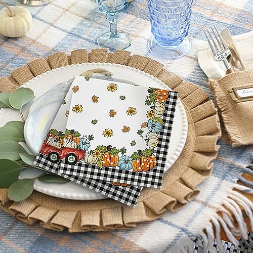 Thanksgiving Fall Pumpkin Cloth Napkins 18 x 18 Inch Set of 4 Autumn ...