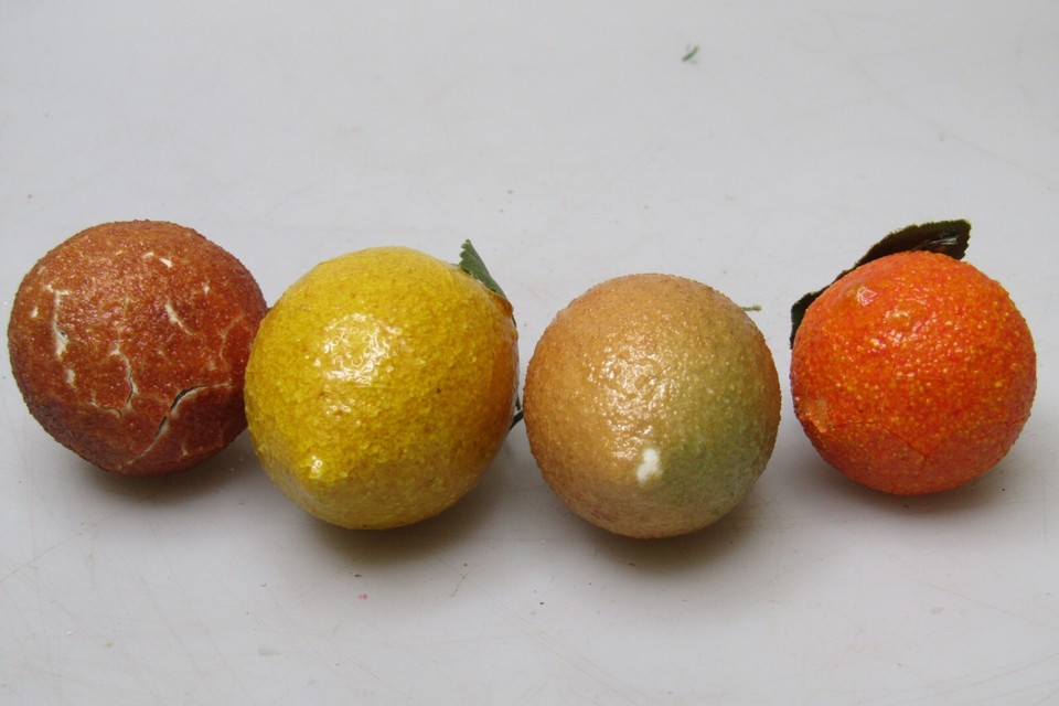 Lot Vintage Papier Mache Putz FRUITS LEMON ORANGE APPLE Christmas ...