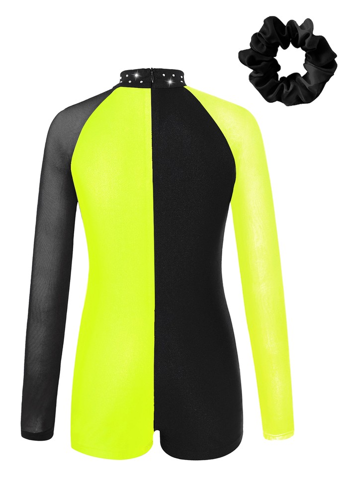 Girls Dance Set Kids Outfits Shiny Dancewear Gymnastics Headwear Long ...