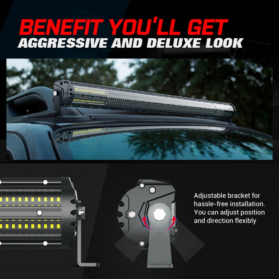 M2 52" Quad-Row Aerodynamic LED Light Bar 400W Offroad COMBO Lamp +Wire ...