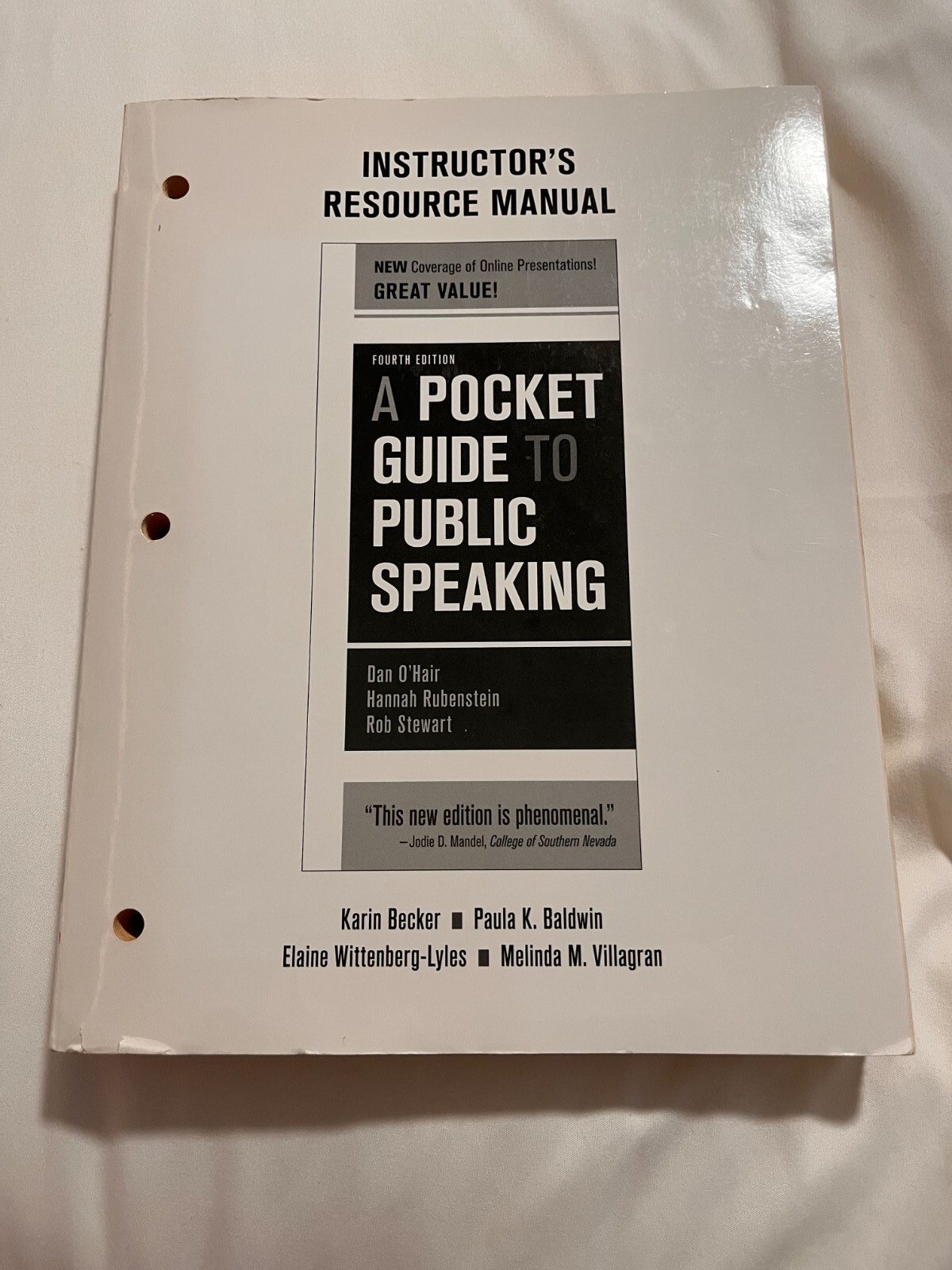 Fourth Edition Instructor's Resource Manual A Pocket Guide to Public Speaking | eBay