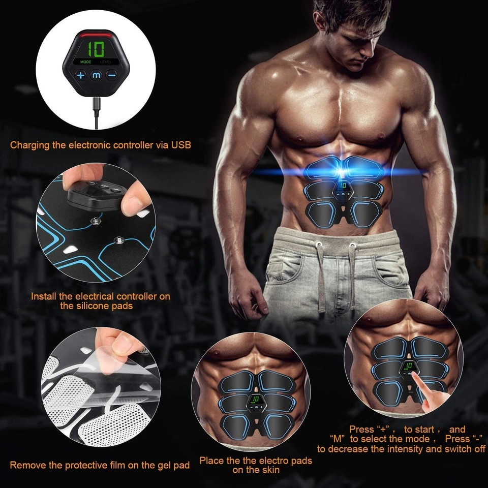Rechargeable EMS Abdominal Muscle Toning Trainer ABS Stimulator Toner ...