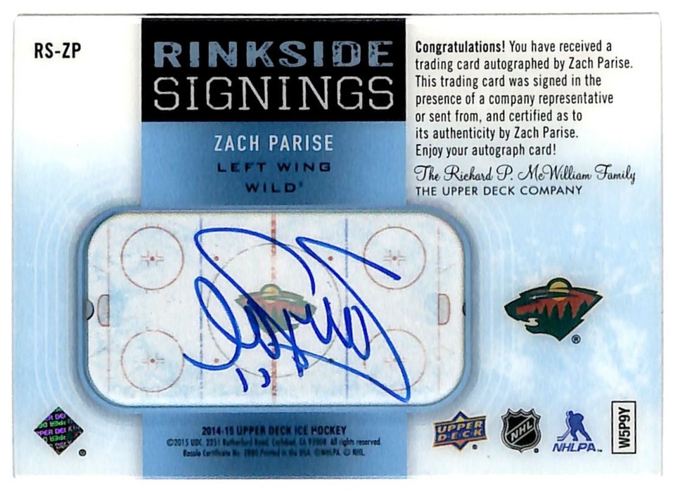 2014-15 Upper Deck Ice Rinkside Signings Zach Parise Auto #RS-ZP GS1 | eBay