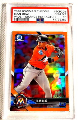 SP /25 ! PSA 10 GEM MINT ISAN DIAS 2018 BOWMAN CHROME ORANGE REFRACTOR ...