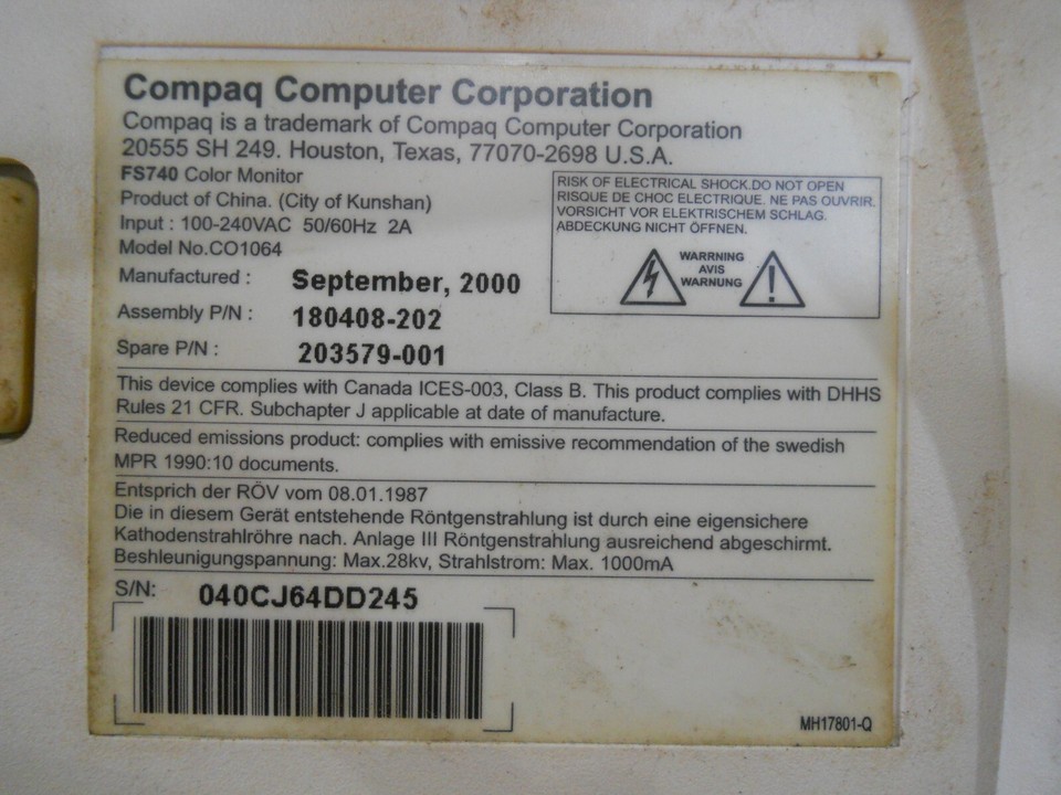 Compaq FS740 Vintage 2000 Retro Gaming 17" CRT Computer Monitor ...
