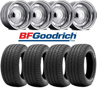 15x8 CHROME RALLY MOON WHEELS RIMS TIRES 255 60 15 BFGOODRICH TIRES SET ...