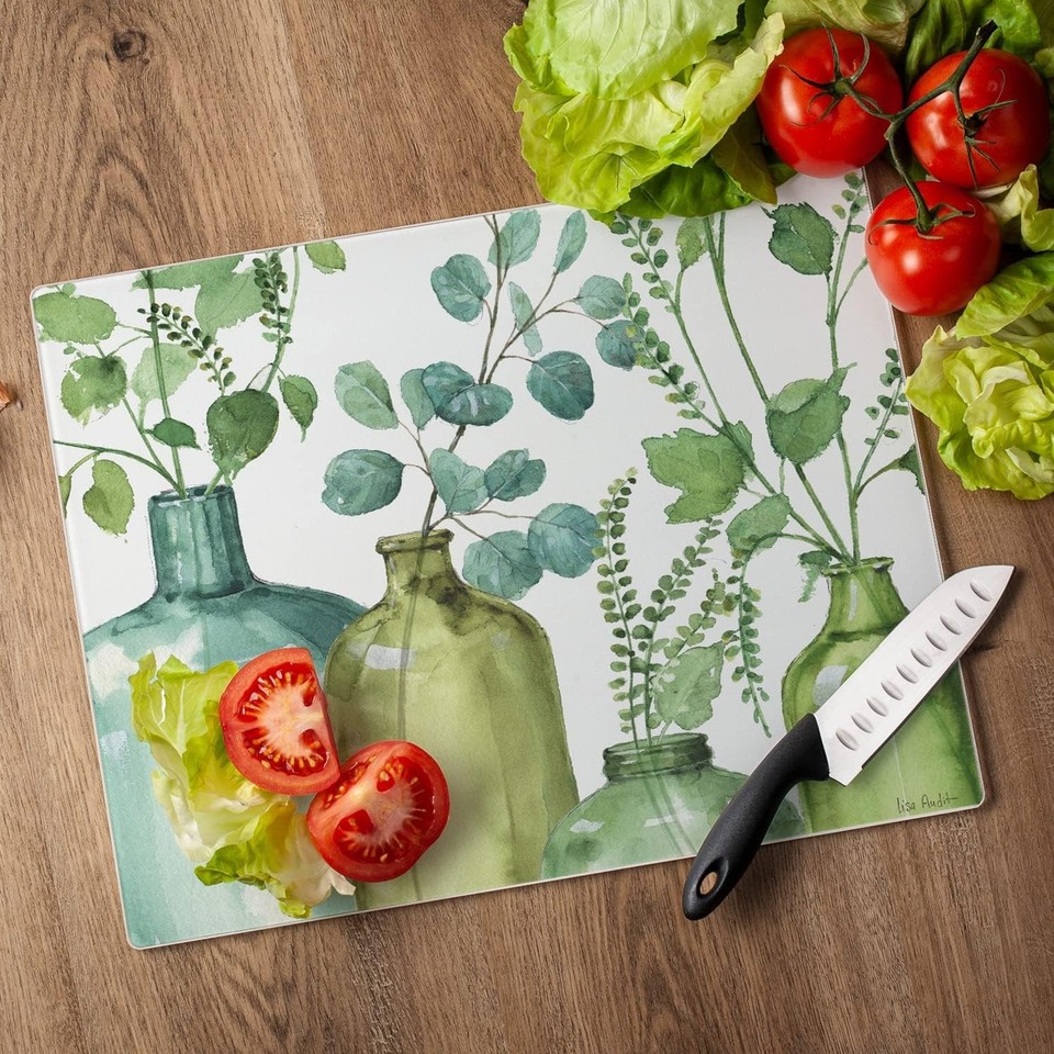 Large Cutting Board Green Floral Kitchen Decor Serving Trivet ...
