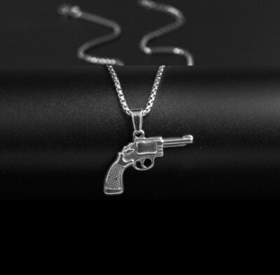 Titanium Silver Punk Tiny Unisex Pistol Gun Shape Pendant Chain ...