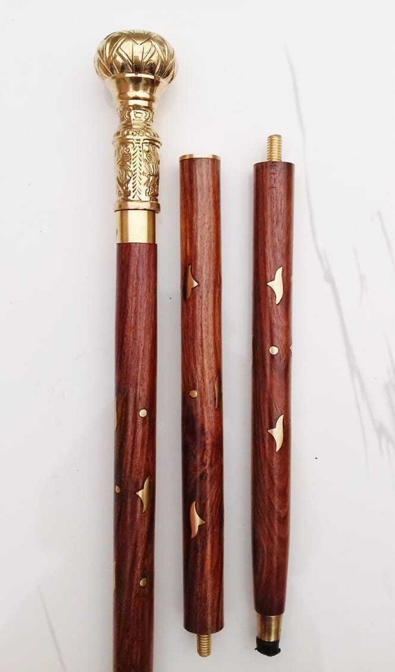 pillar Big Walking Cane Stick Antique Brass Designer sWAN Handle ...