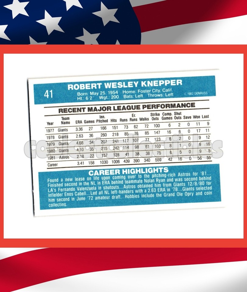 1982 DONRUSS MLB - #41 - Bob Knepper - Houston Astros | eBay