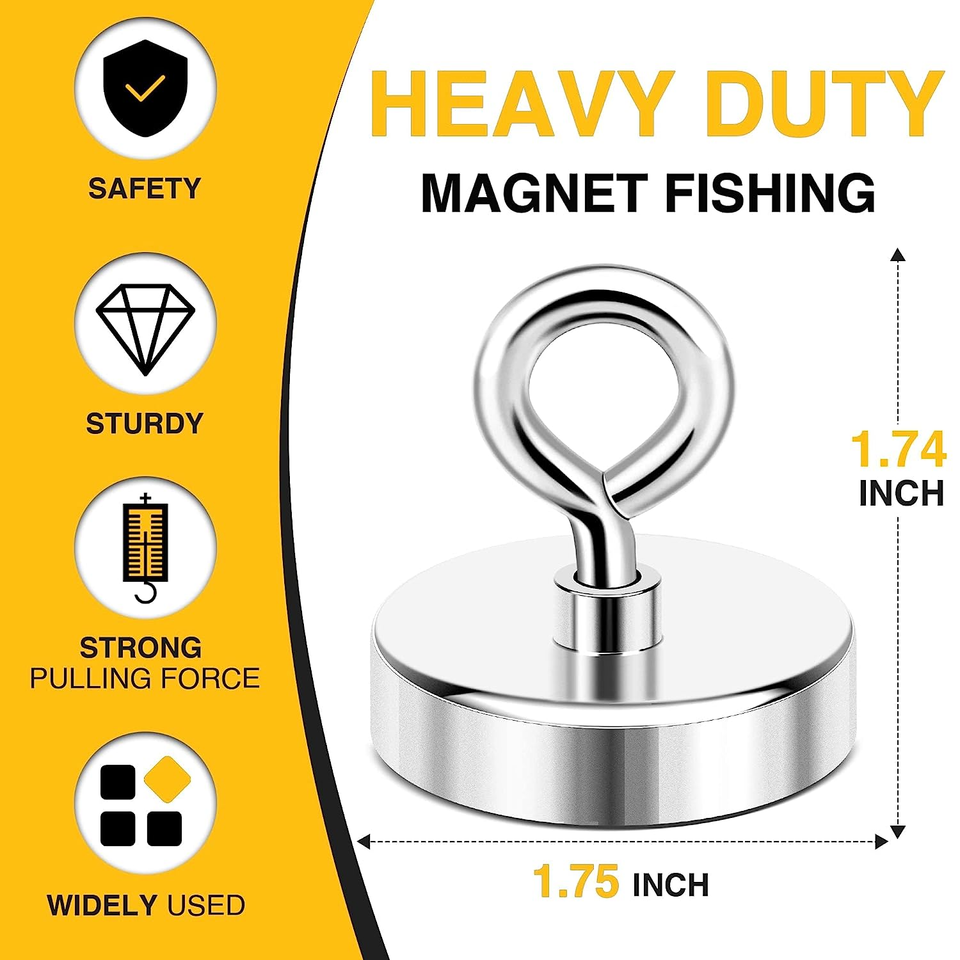 Fishing Magnets, 200 Lbs(90 KG) Pulling Force Rare Earth Magnet with ...