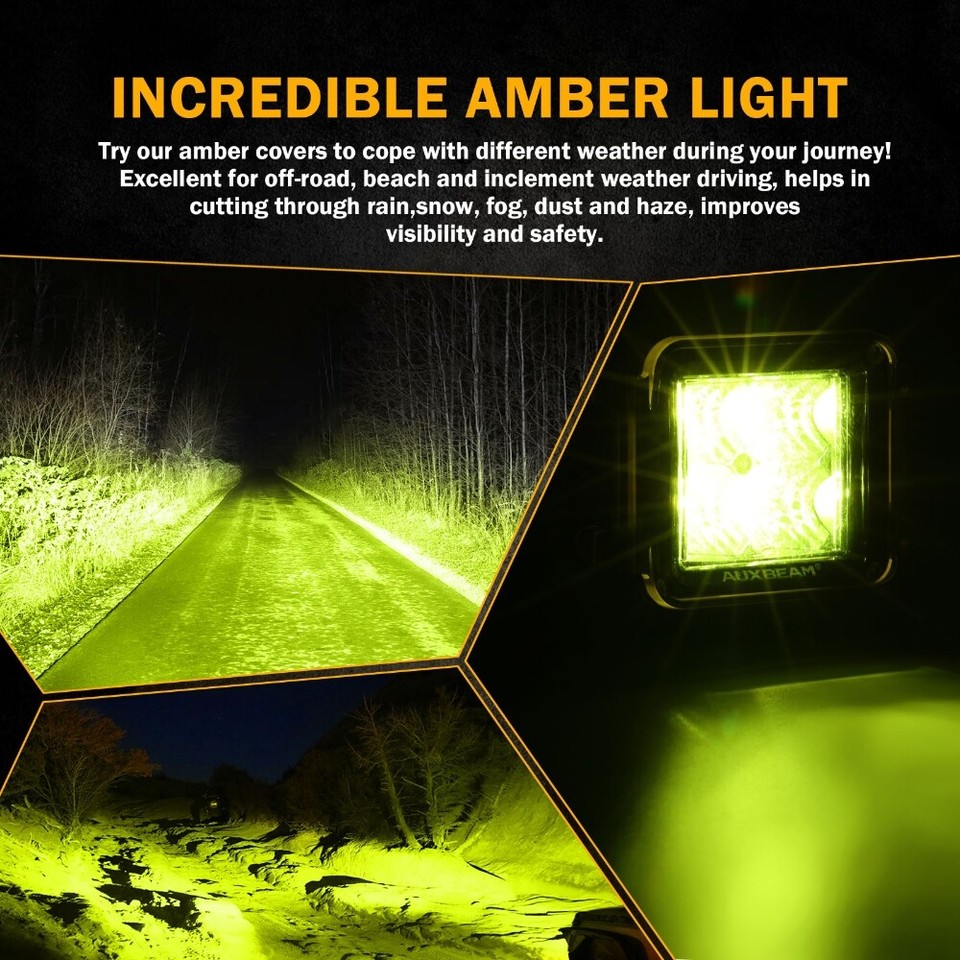 AUXBEAM Pair 3"inch Protective Amber Light Cover For LED Work Lights ...