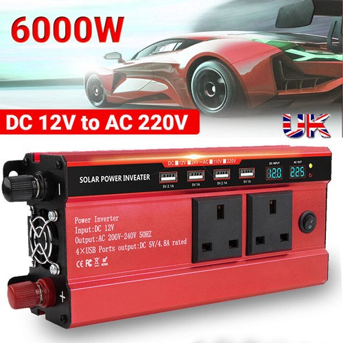 6000W Caravan Van Converter Power Inverter DC 12VTo AC 240V LCD 4USB UK ...