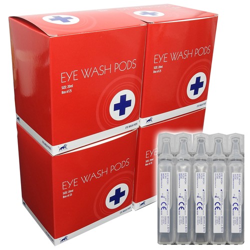 4 Boxes, 100x 20ml Blue Lion Sterile Saline Eyewash Cleansing Solution ...