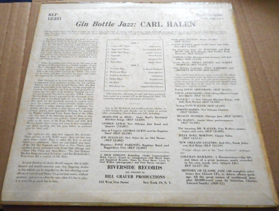 CARL HALEN'S GIN BOTTLE SEVEN - GIN BOTTLE JAZZ - RIVERSIDE RLP 12-231 ...