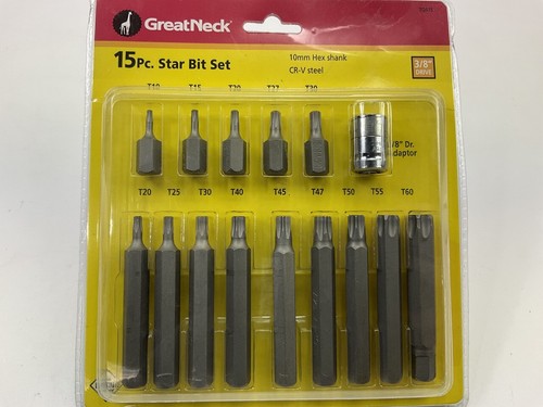 15 PCs Set - GREAT NECK TQS15 TORX Star Bit 10mm Hex Shank CR-V Steel 3 ...
