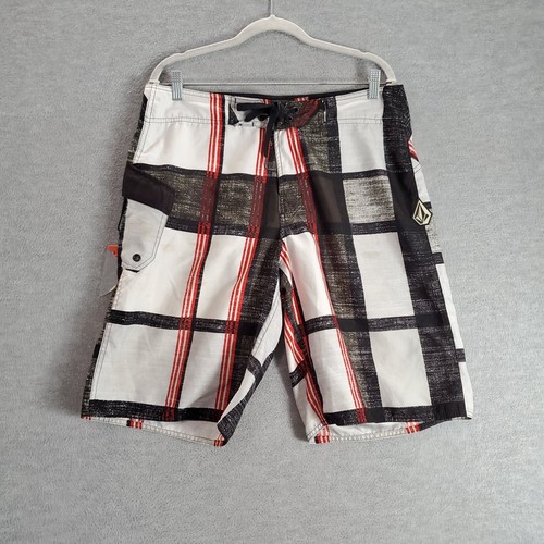 Volcom Men Swimwear 34 White Plaid Board Shorts High Rise Pocket ...