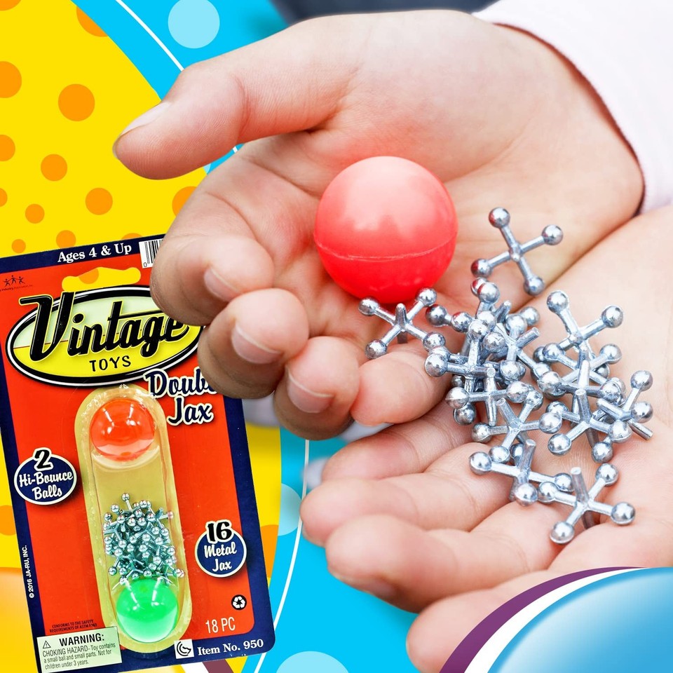 JA-RU Vintage Metal Jacks Set 16 Jax 2 Bouncy Balls Classic Mini Game ...