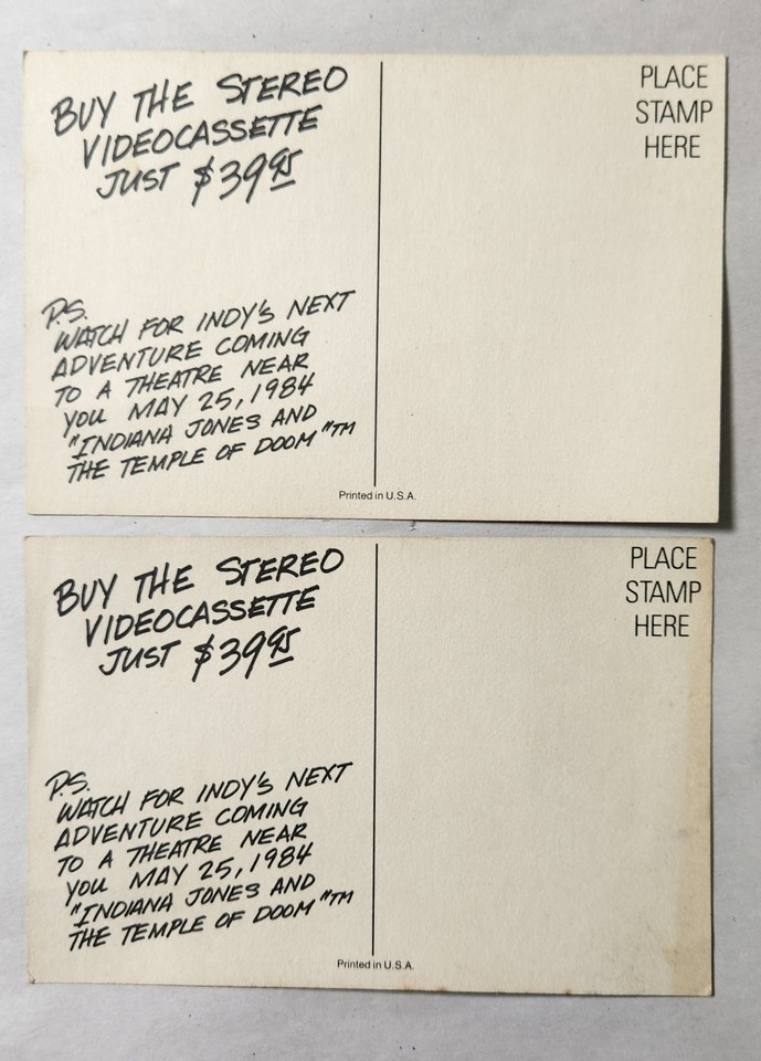1981 Raiders of the Lost Ark Promo Postcards Pair – Indiana Jones VHS ...