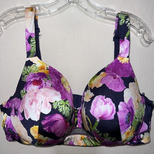 Cacique Bra 40DD Lightly Lined Full Coverage Purple Floral Underwire ...