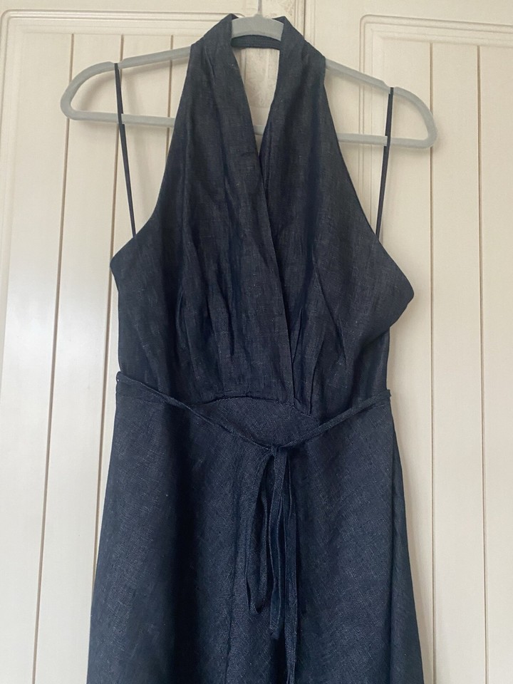 Zara Blue Denim Halter Neck Midi Belted Dress Size M 5216/241. RRP £59. ...