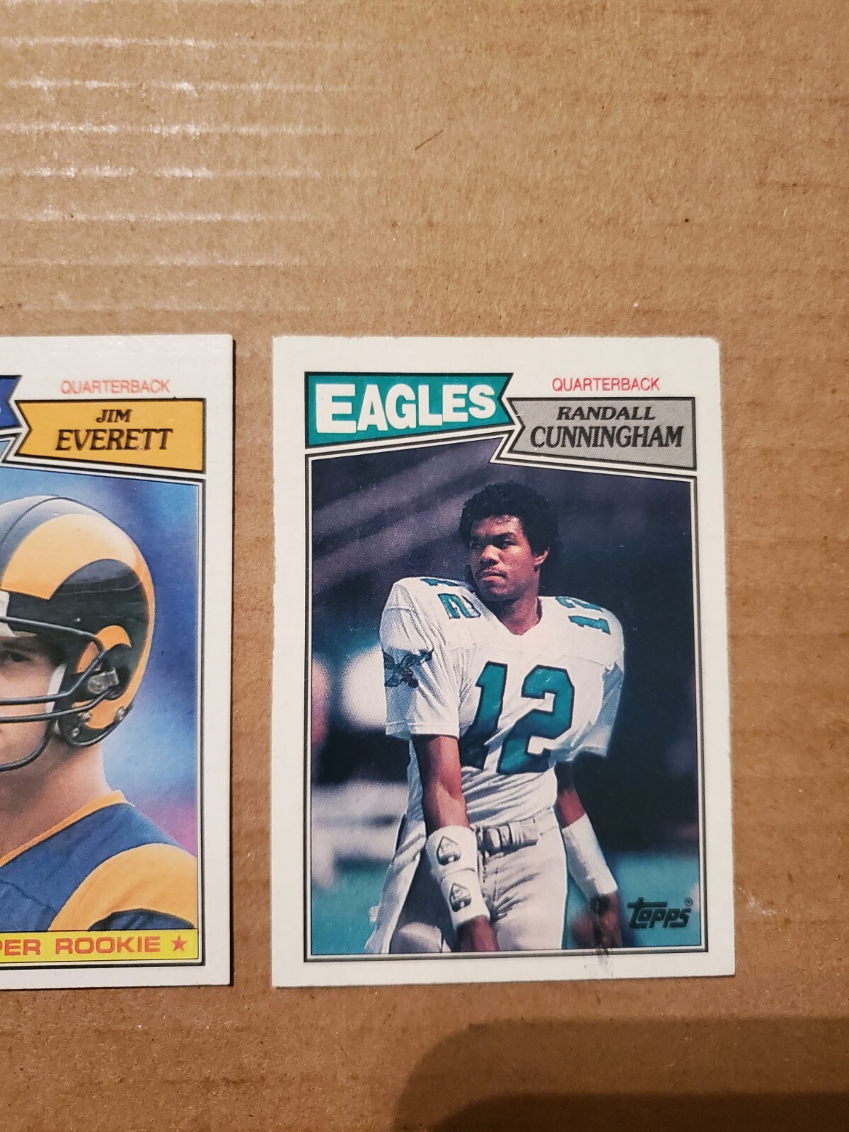 3 1987 Topps Football Rookie Cards. Kelly, Everett, Cunningham. Good ...