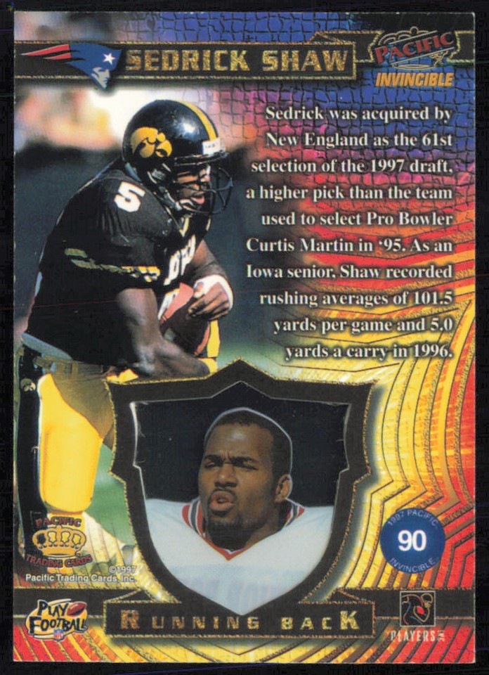 Sedrick Shaw 1997 Pacific Invincible RC Silver #90 New England Patriots ...