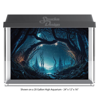 Cyan Blue Night Moon Polyester Fish Tank Glass Backdrop Aquarium ...