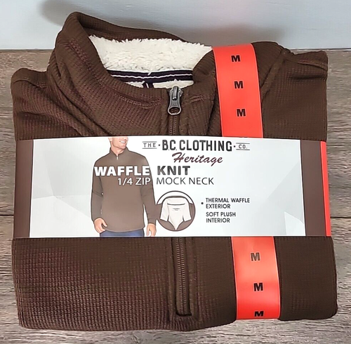 BC Clothing Heritage Waffle Knit 1/4 Zip Jacket Long Sleeve Men's Medium Brown | eBay