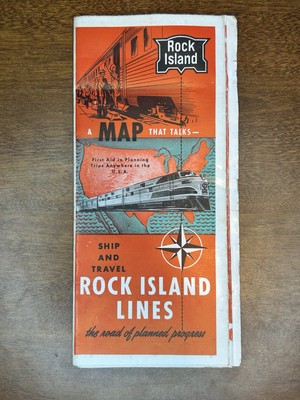 Vintage 1951 Rock Island Railroad Train Lines Route Map Ship and Travel ...