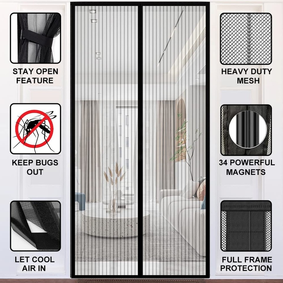 Screen Door Mesh, 38 x 82 Inch Magnetic Screen Door Deluxe Double, 34 ...