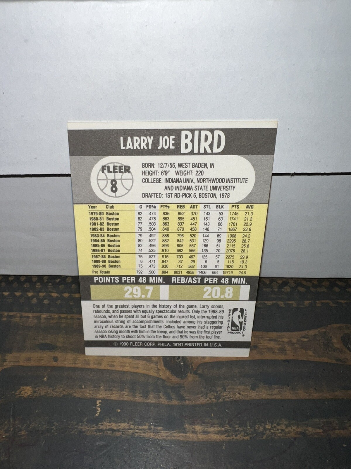1990 Fleer LARRY BIRD Boston Celtics Basketball *Error Card - Mint* | eBay