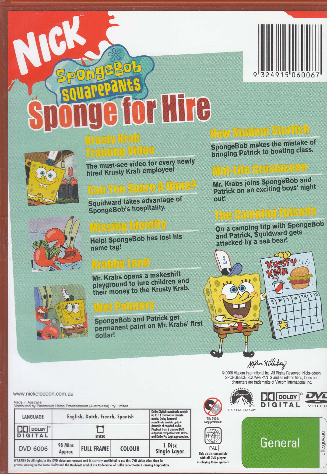 Spongebob Squarepants - Sponge For Hire (DVD, 2006) for sale online | eBay