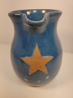 Pottery Glazed Pitcher Blue With Star. Signed Stoneware Pottery Hand ...