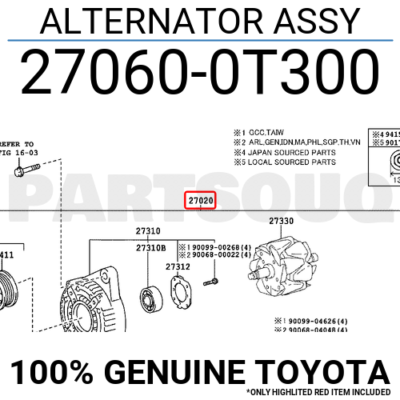 270600T300 Genuine Toyota ALTERNATOR ASSY 27060-0T300 | eBay