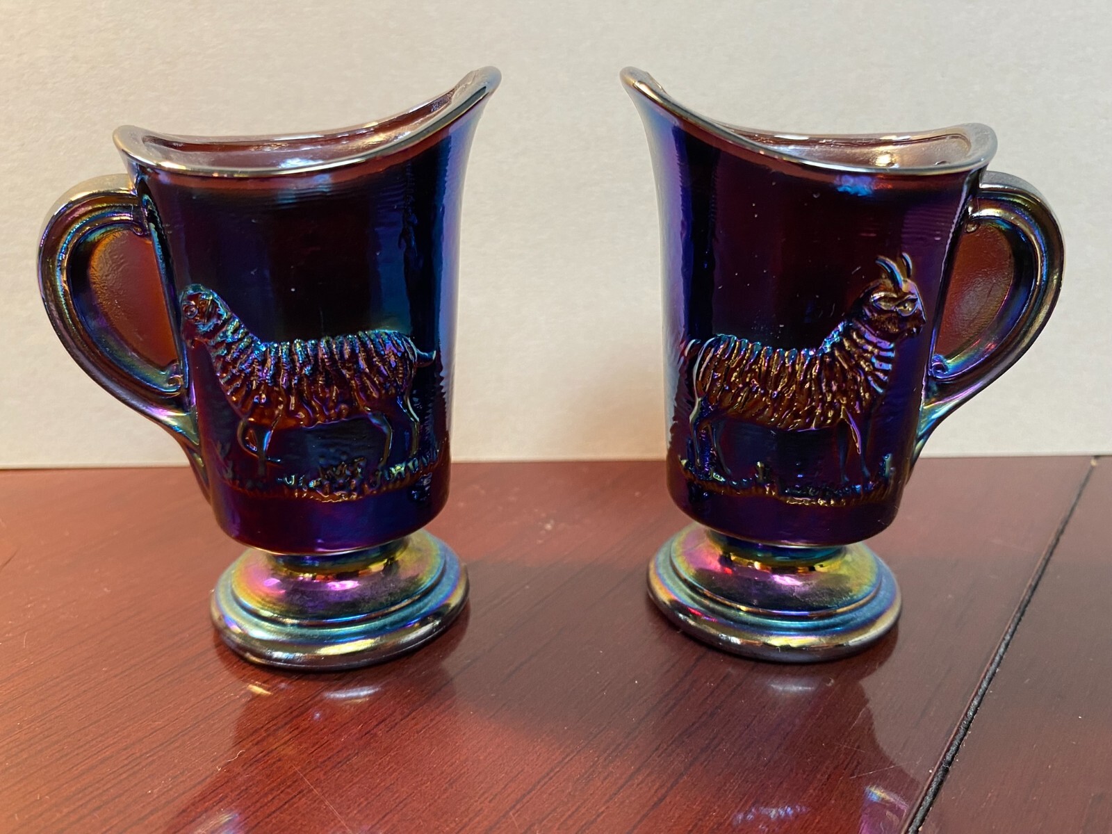 Imperial Lenox Carnival Glass Sugar Creamer Miniature Pitchers Amethyst ...