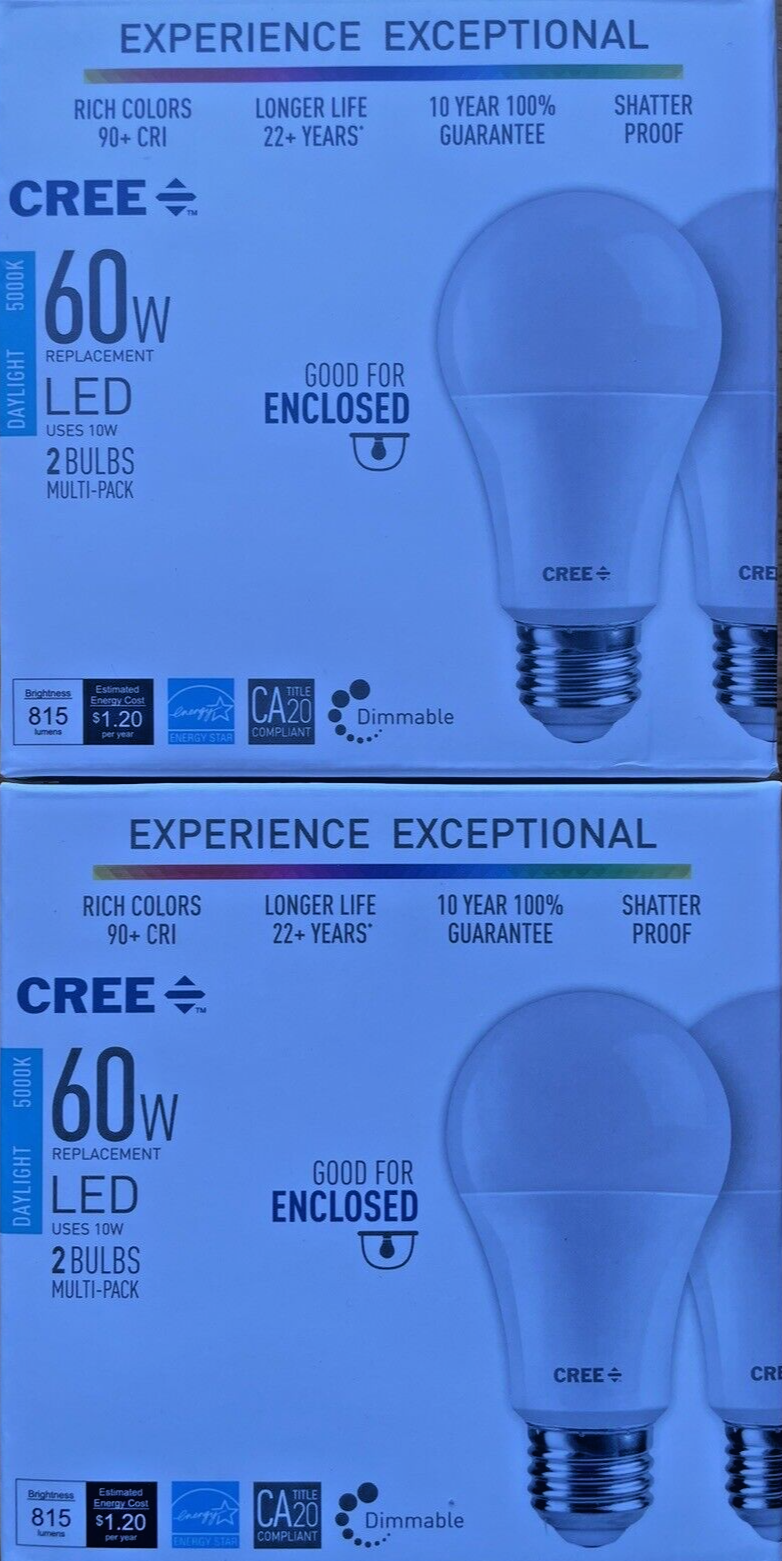 Cree A19 Dimmable Exceptional LED Light Bulb 60w Equivalent Daylight ...