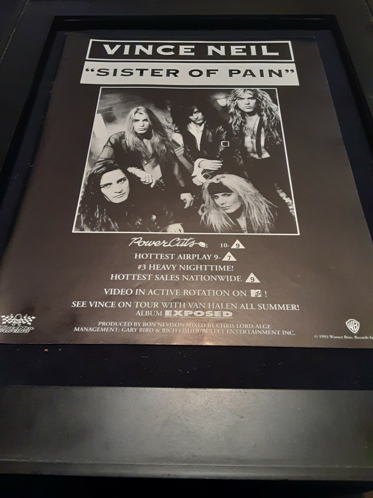 Vince Neil Sister Of Pain Rare Original Radio Promo Poster Ad Framed ...