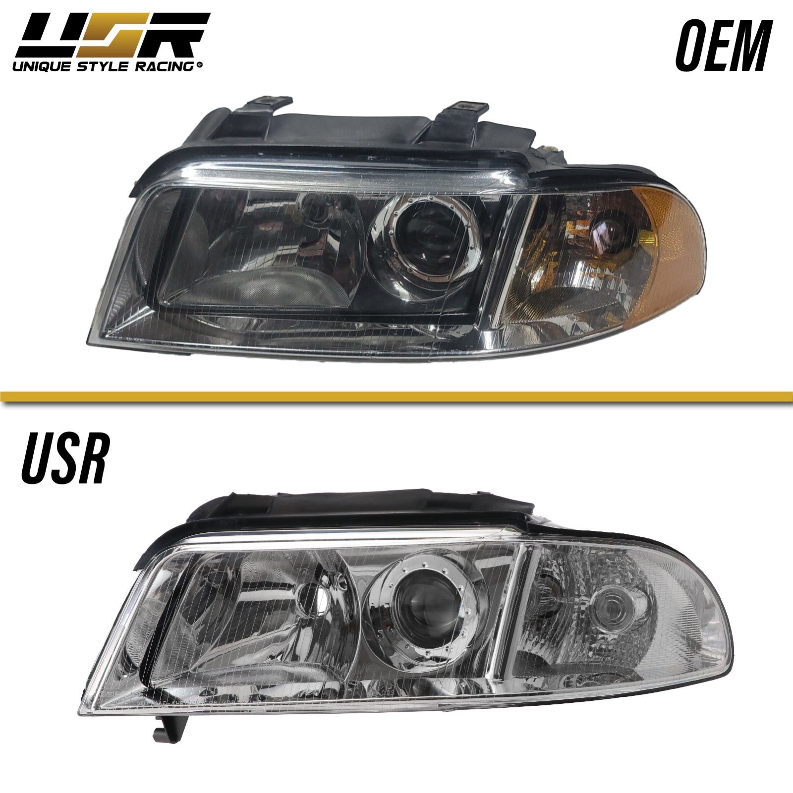 DEPO ECode Chrome Projector Headlight Pair For 99-01 Audi A4 / 00-02 S4 ...