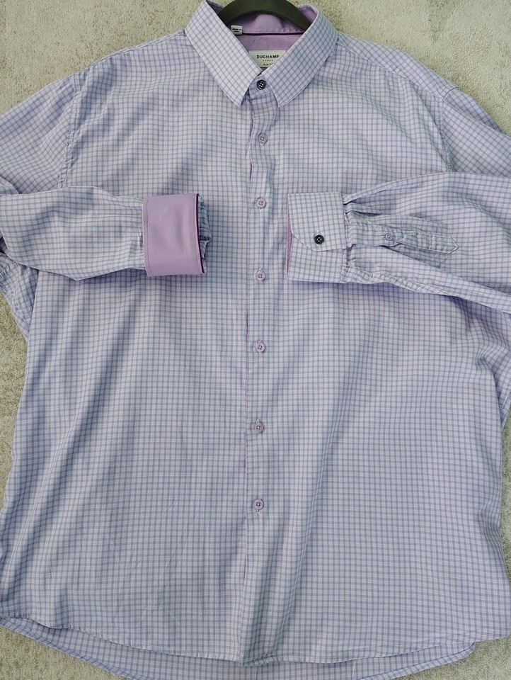 DUCHAMP London Purple Check Long Sleeve Button Classic Shirt Size: XXL ...
