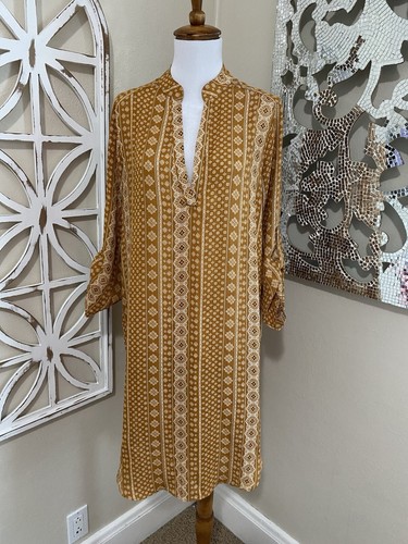 AAKAA ANTHROPOLOGIE medium GOLD BOHO PRINT HIGH LOW SHIFT DRESS | eBay